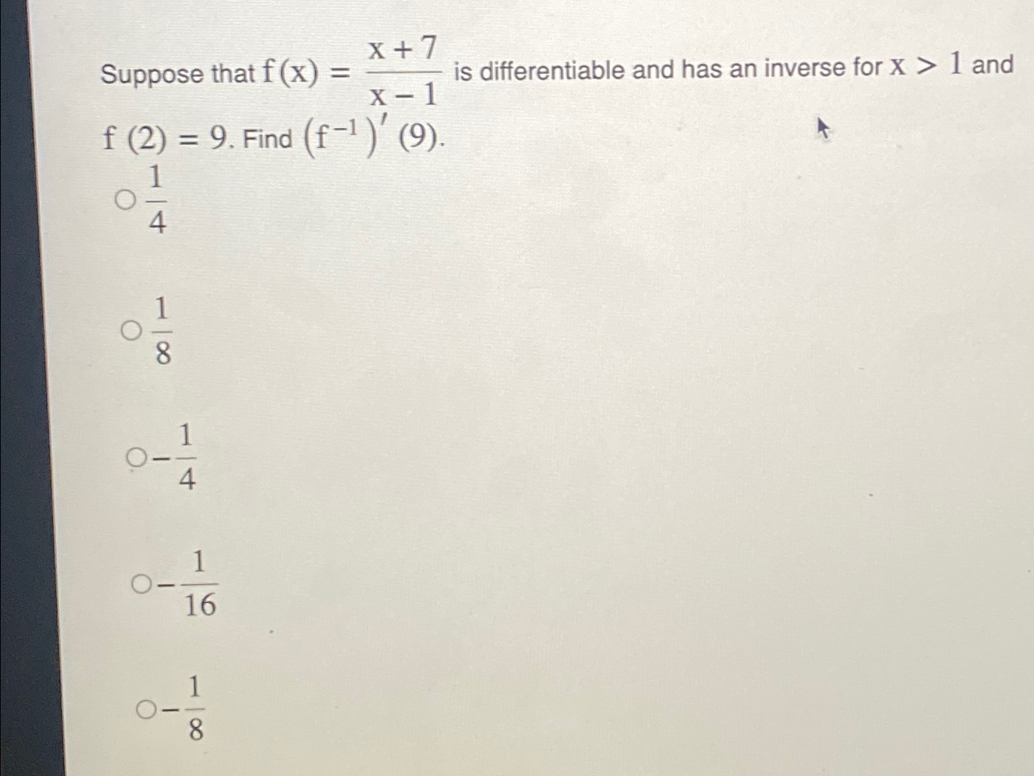 Solved Suppose that f(x)=x+7x-1 ﻿is differentiable and has | Chegg.com