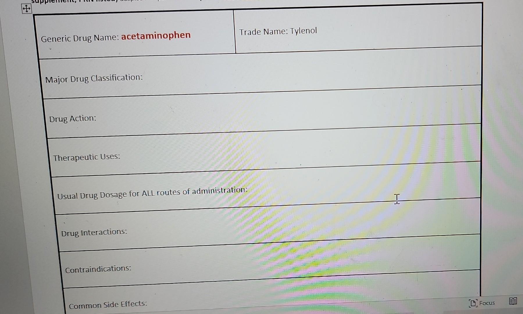 Solved Generic Drug Name: acetaminophen Trade Name: Tylenol | Chegg.com