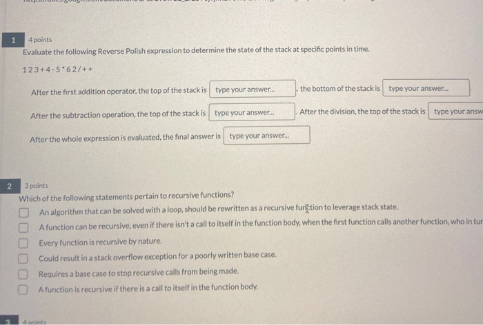 Solved 1 4 points Evaluate the following Reverse Polish | Chegg.com