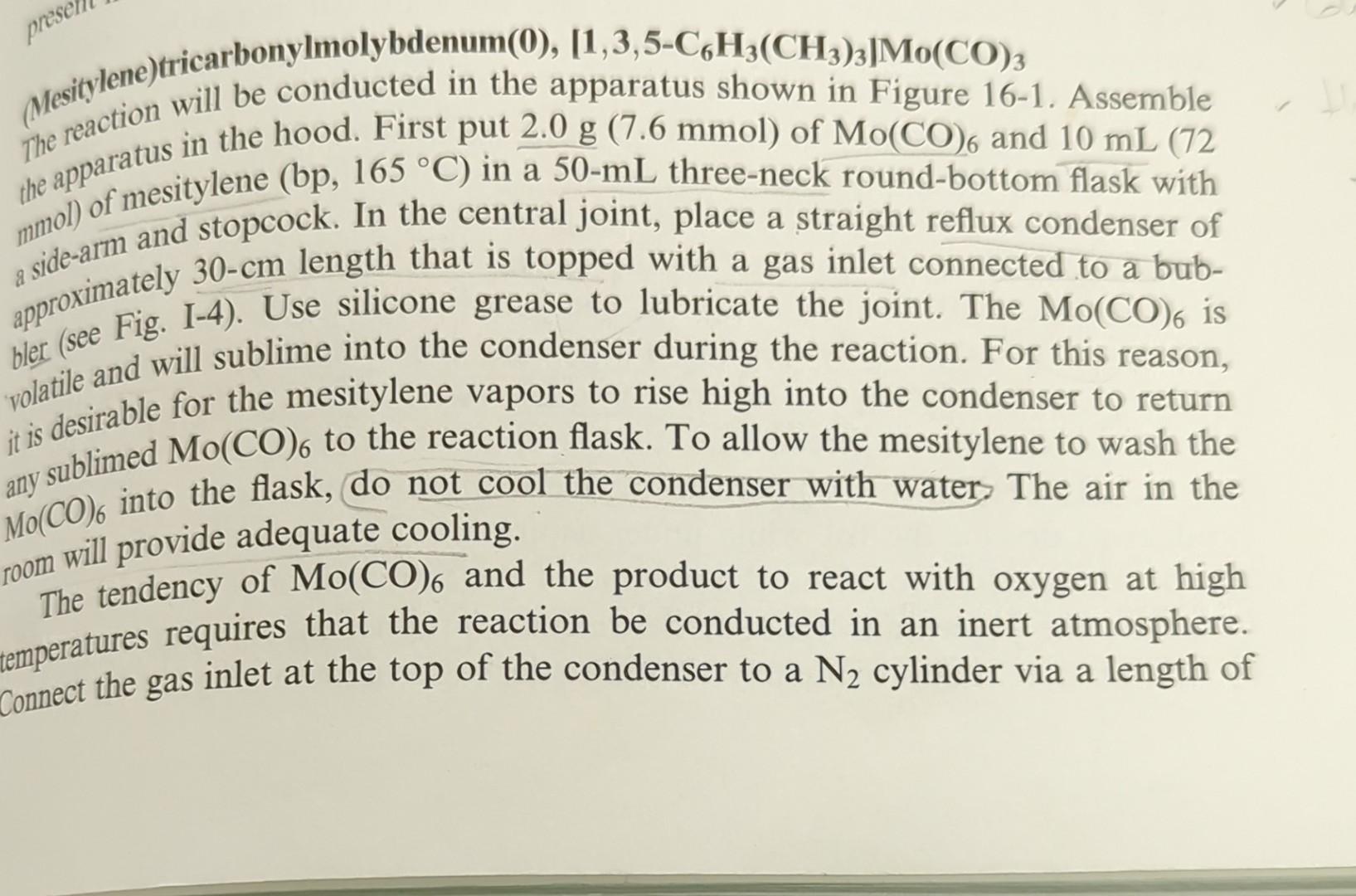 Solved Find Percent Yield of [1,3,5-C6H3(CH3)3]MO(CO)3 and | Chegg.com