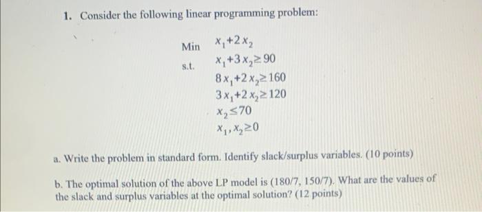 Solved 1. Consider the following linear programming problem: | Chegg.com