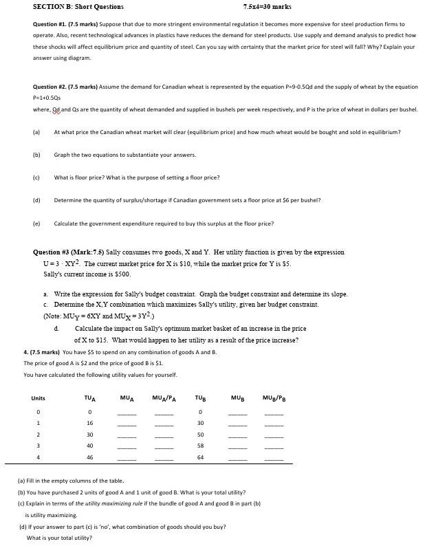 Solved SECTION B: Short Questions 7.5×4=30 marks Question | Chegg.com