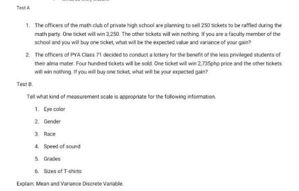 Solved Test A 1. The officers of the math club of private | Chegg.com