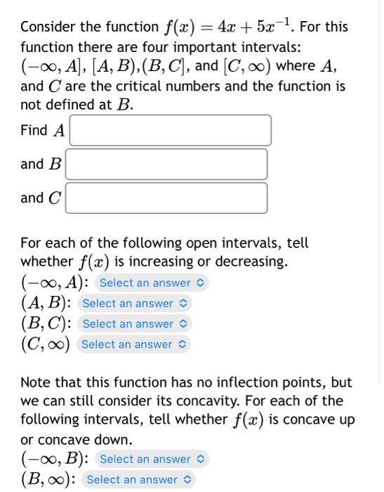 Solved Consider the function f(x)=4x+5x−1. For this function | Chegg.com
