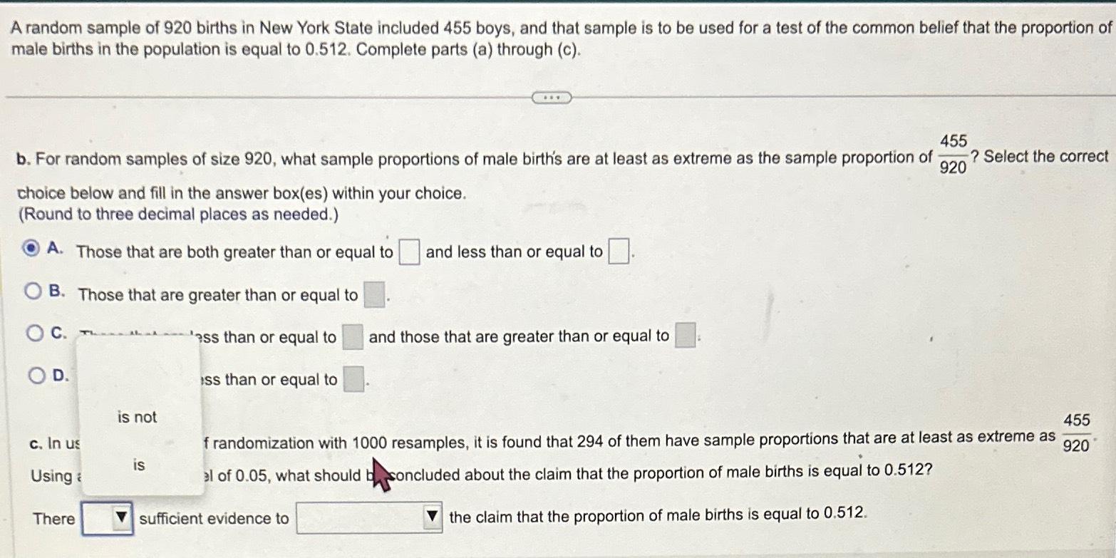 Solved A random sample of 920 ﻿births in New York State | Chegg.com