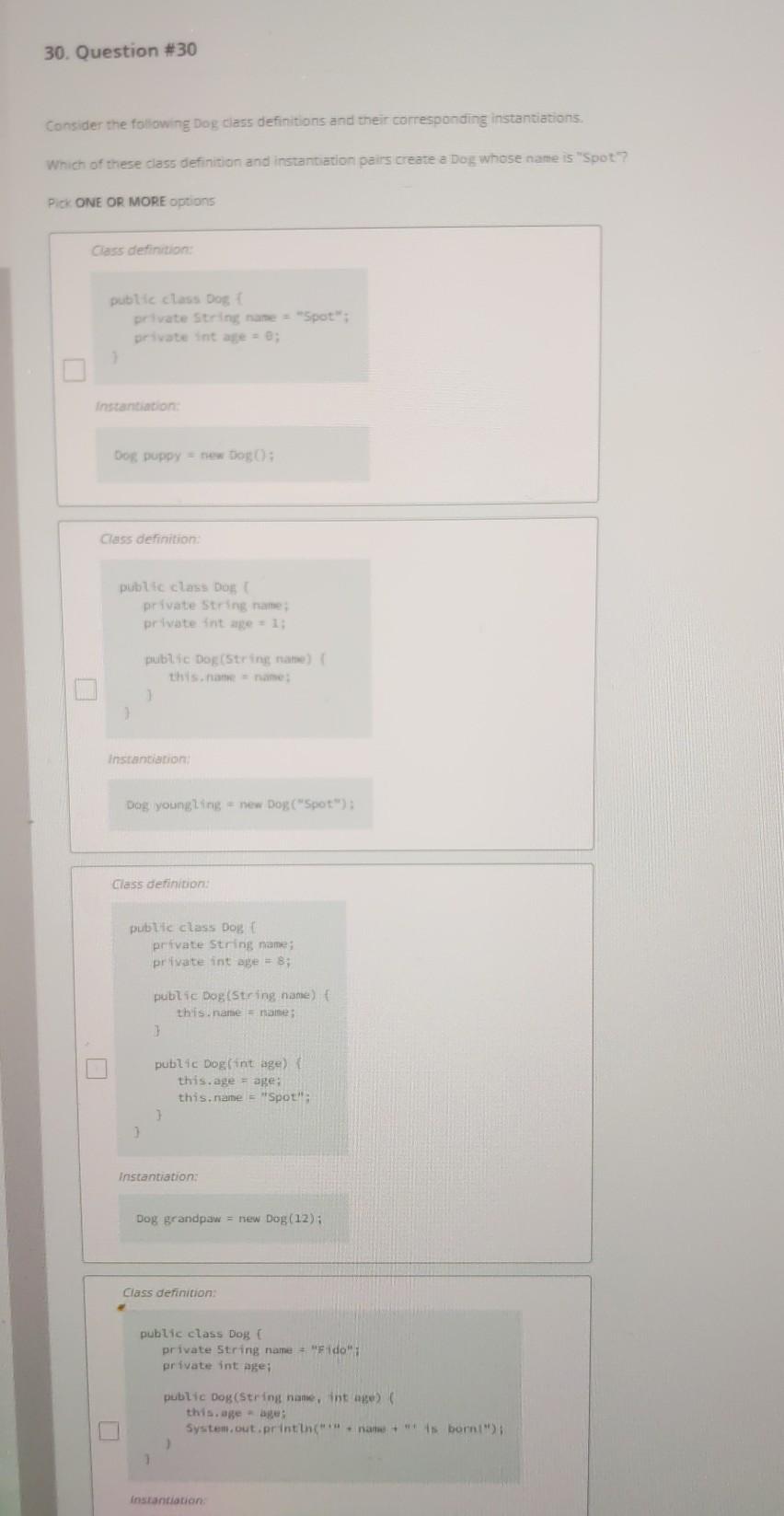 Solved 30. Question #30 Consider the following Dog class | Chegg.com