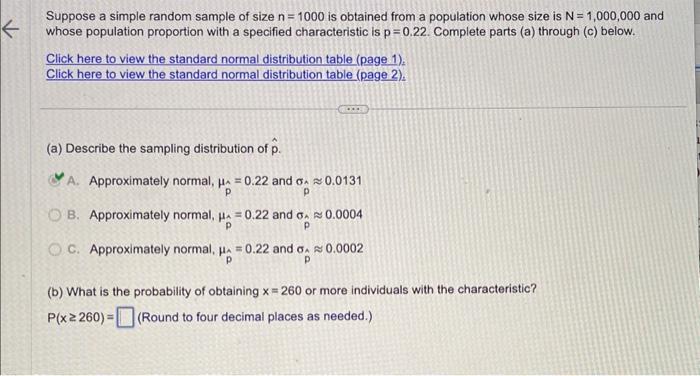 Solved Suppose a simple random sample of size n=1000 is | Chegg.com