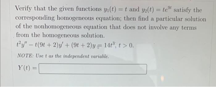 Solved Verify that the given functions y1(t)=t and | Chegg.com