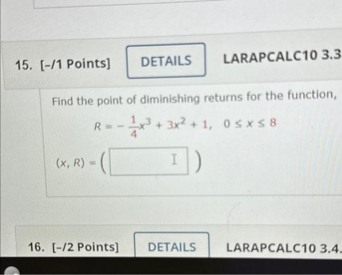 Solved 15. [-/1 Points] (x, R) - Find the point of | Chegg.com