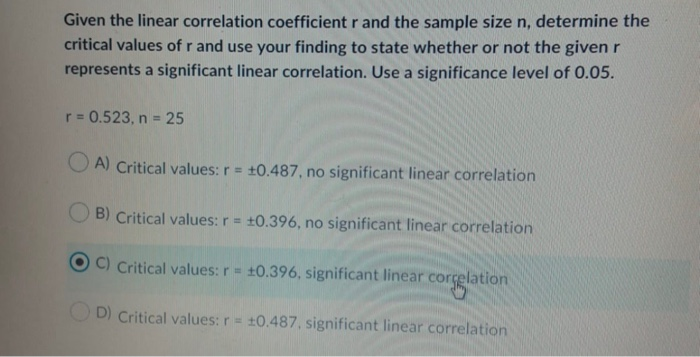 Solved Given the linear correlation coefficient r and the | Chegg.com
