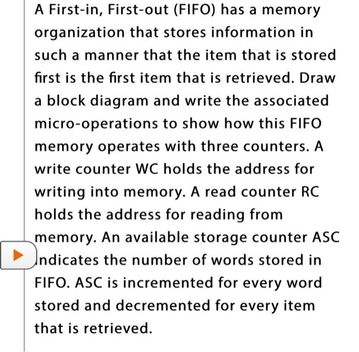 Solved A First-in, First-out (FIFO) has a memory | Chegg.com