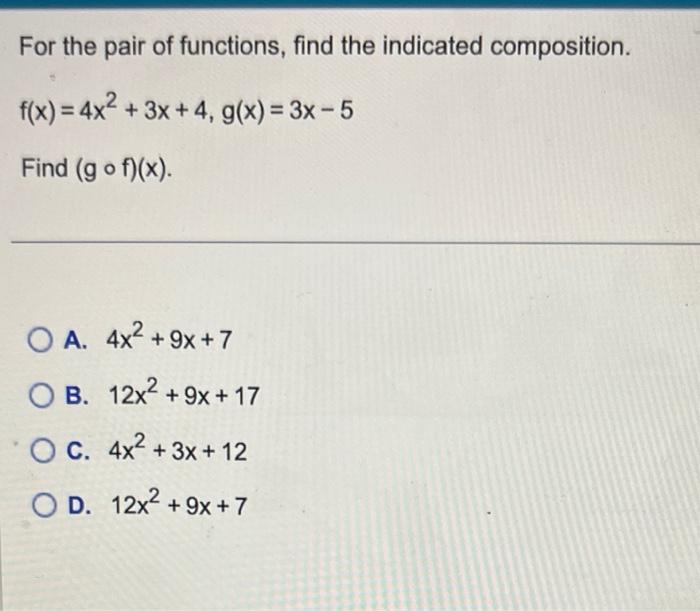 Solved For the pair of functions, find the indicated | Chegg.com