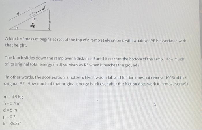 Solved A block of mass m begins at rest at the top of a ramp | Chegg.com
