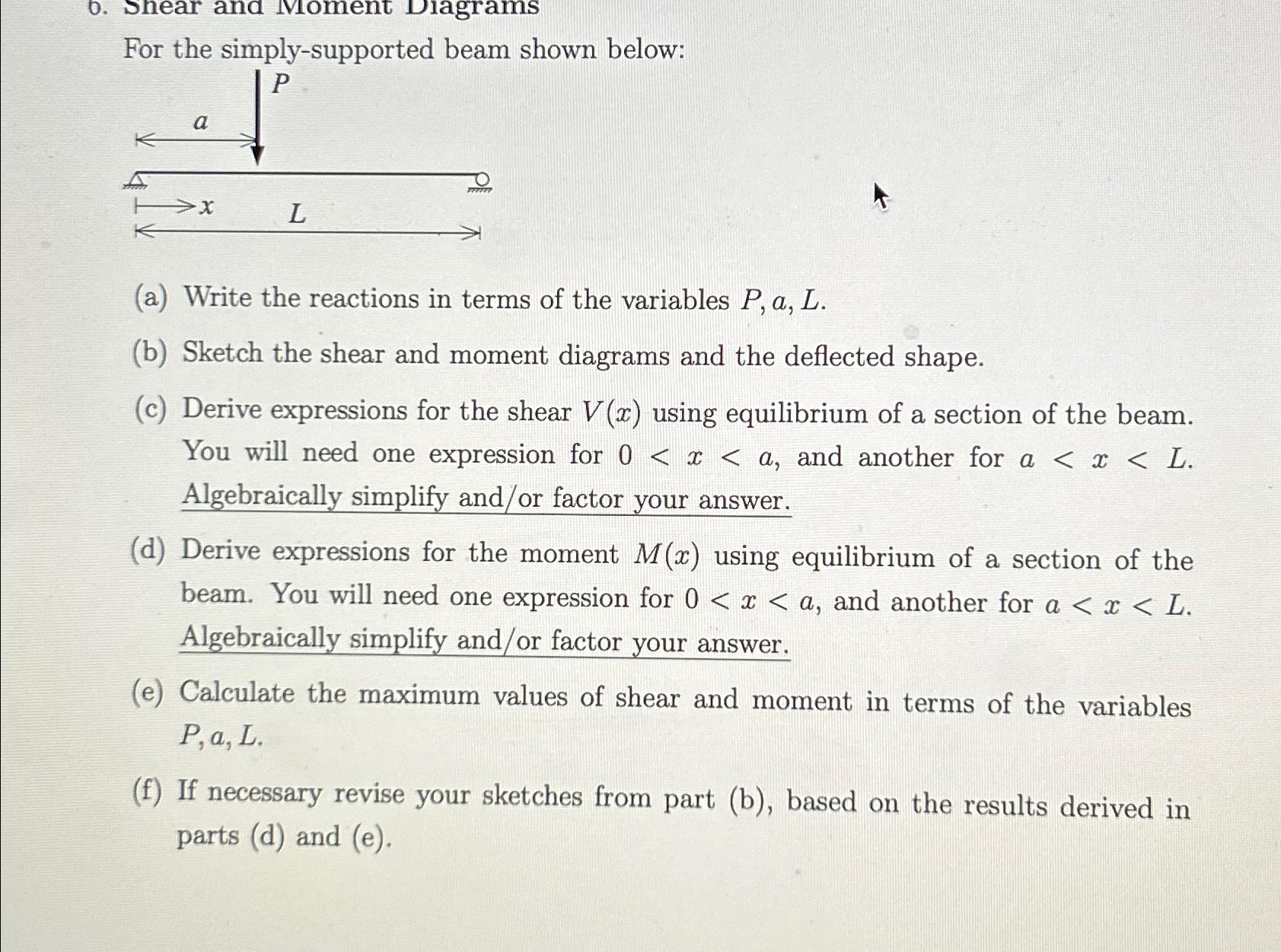 Solved For the simply-supported beam shown below:(a) ﻿Write | Chegg.com