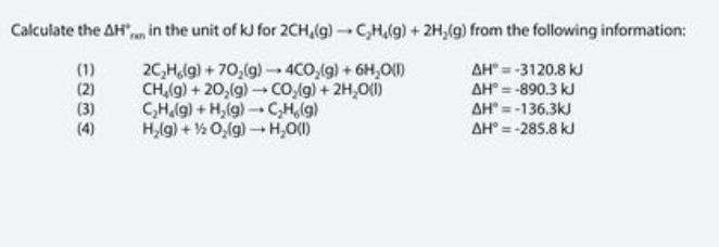 Solved Calculate the ΔHnen ∗ in the unit of kJ for 2CH4( | Chegg.com