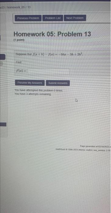 Solved Homework 05: Problem 12 (1 point) can be waition in | Chegg.com