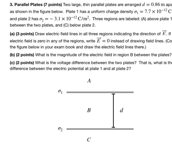 Solved 3. Parallel Plates (7 points) Two large, thin | Chegg.com