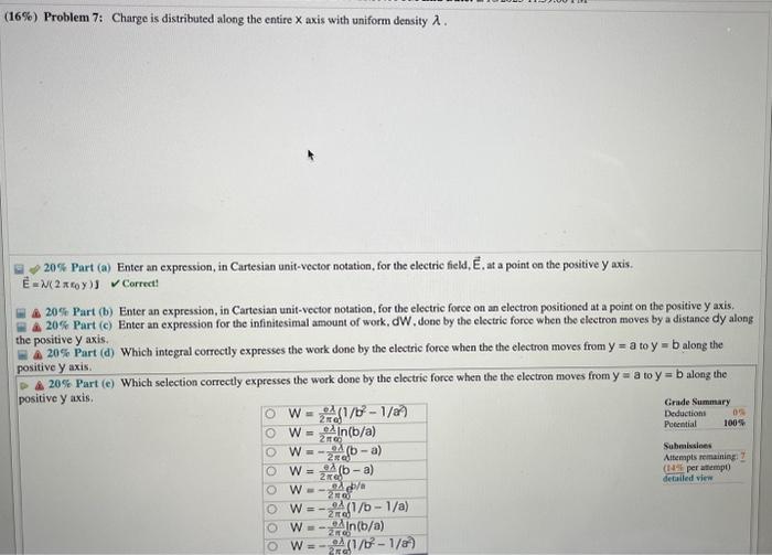 Solved (16\%) Problem 7: Charge is distributed along the | Chegg.com