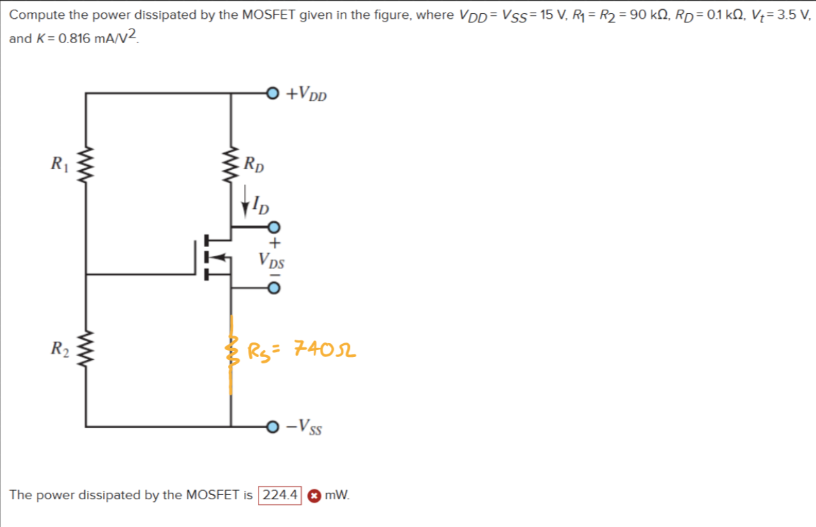 Solved Compute the power dissipated by ﻿the MOSFET given in | Chegg.com