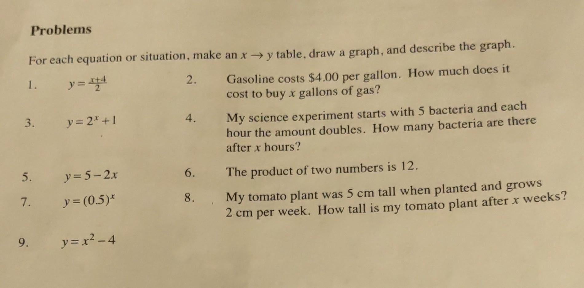 Solved Problems For each equation or situation, make an x→y | Chegg.com