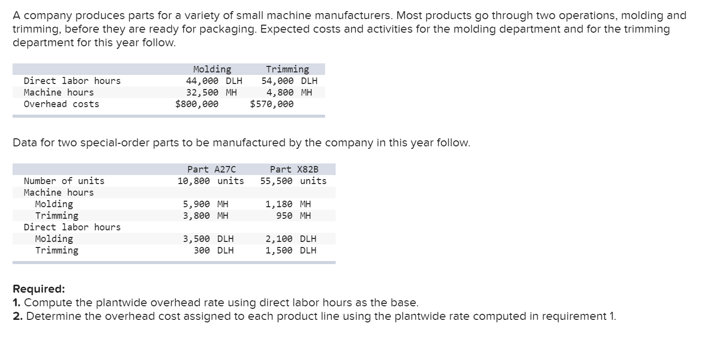 Solved A company produces parts for a variety of small | Chegg.com