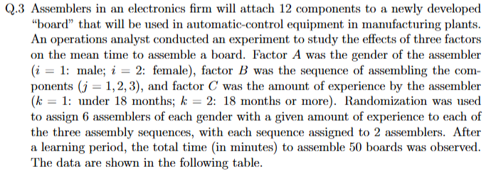 Solved Q. 3 ﻿Assemblers in an ﻿electronics firm will attach | Chegg.com