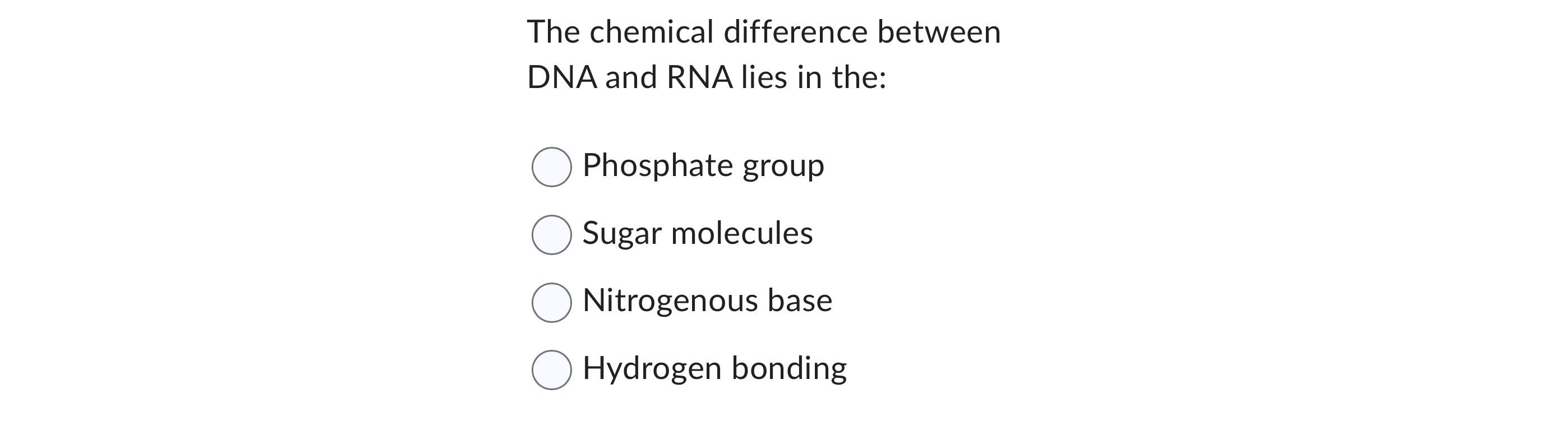 Solved The chemical difference between DNA and RNA lies in | Chegg.com