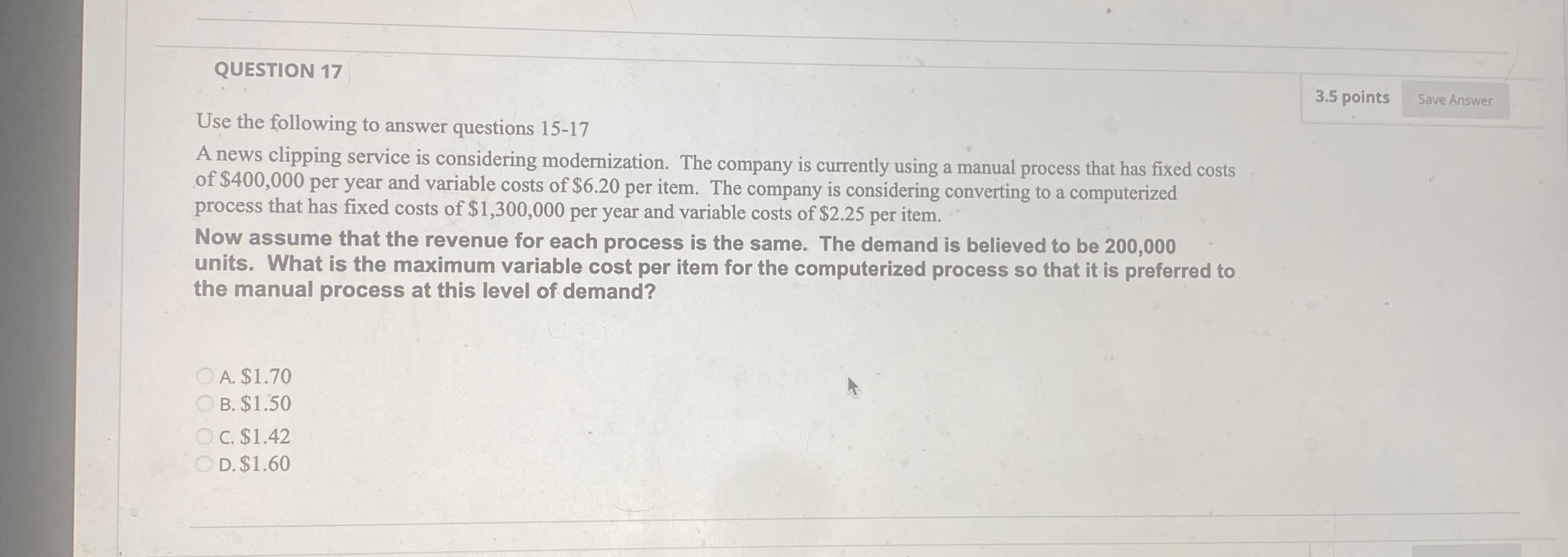 Solved QUESTION 173.5 ﻿pointsUse the following to answer | Chegg.com