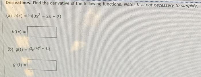 Solved Derivatives. Find the derivative of the following | Chegg.com