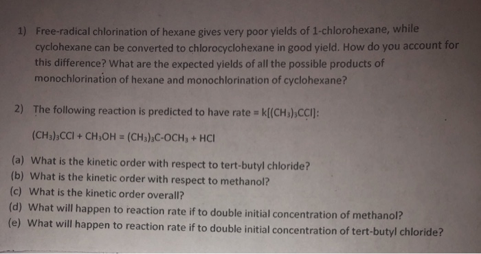 Solved 1) Free-radical chlorination of hexane gives very | Chegg.com