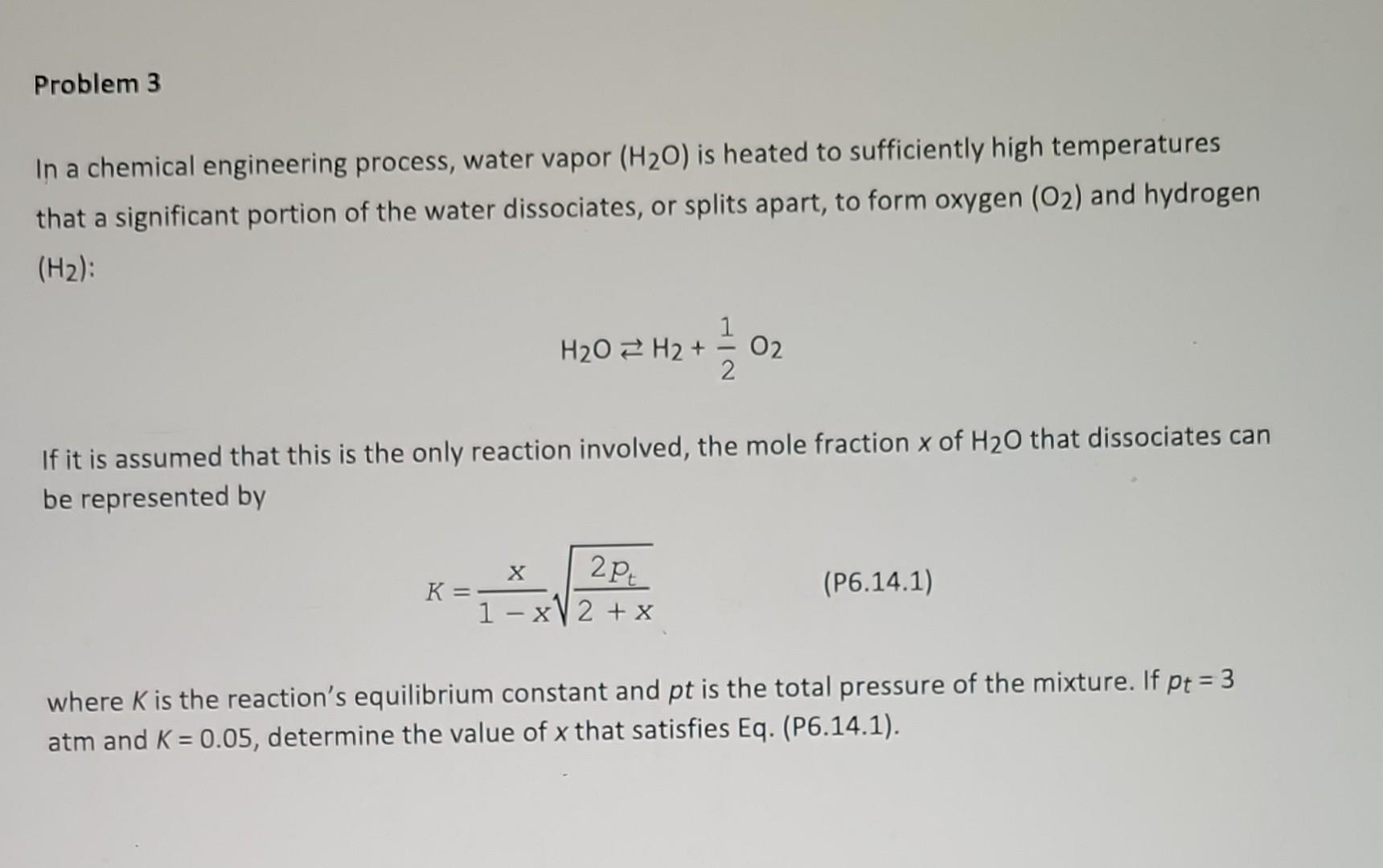 Solved In a chemical engineering process, water vapor (H2O) | Chegg.com