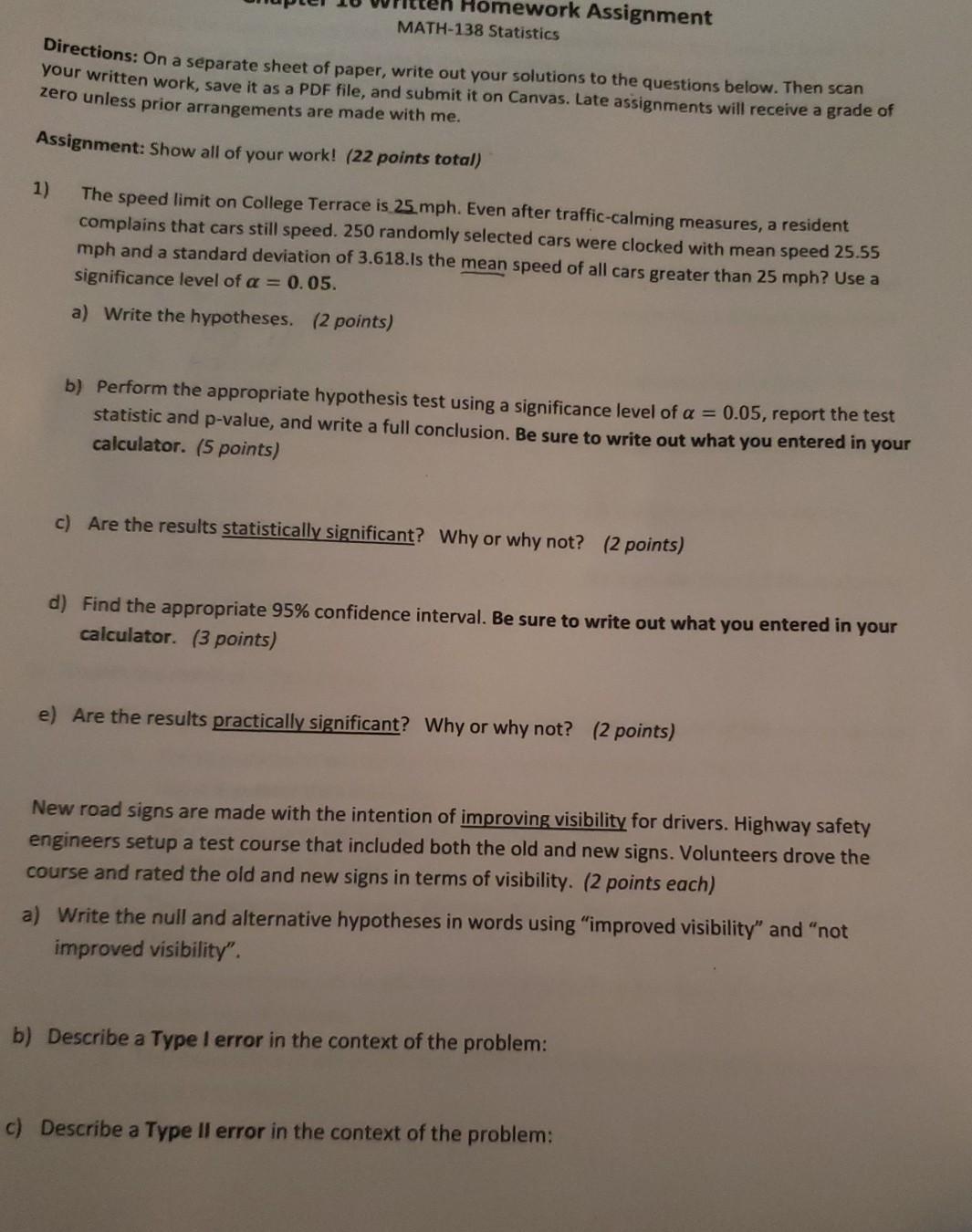Solved Homework Assignment MATH-138 Statistics Directions: | Chegg.com