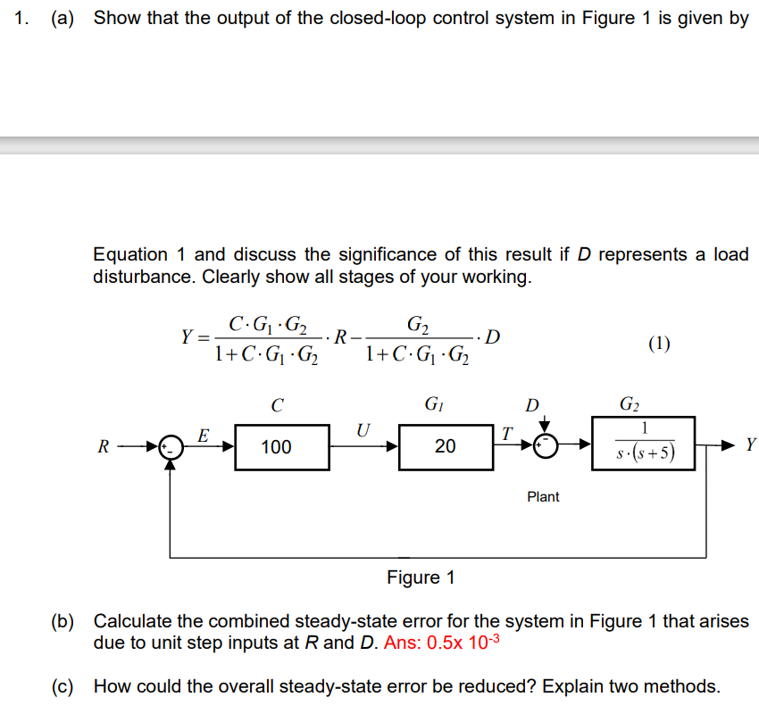 Solved (a) ﻿Show that the output of the closed-loop control | Chegg.com