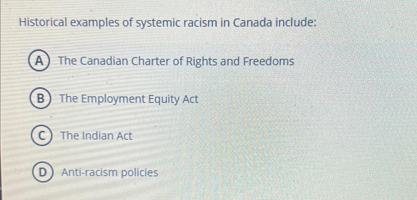 Solved Historical examples of systemic racism in Canada | Chegg.com