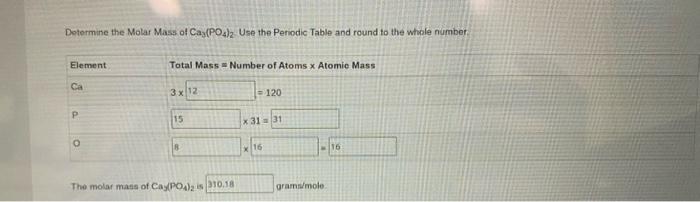 Solved The molar mass of Ca3(PO4)2 is gramsimole.Dotermine | Chegg.com