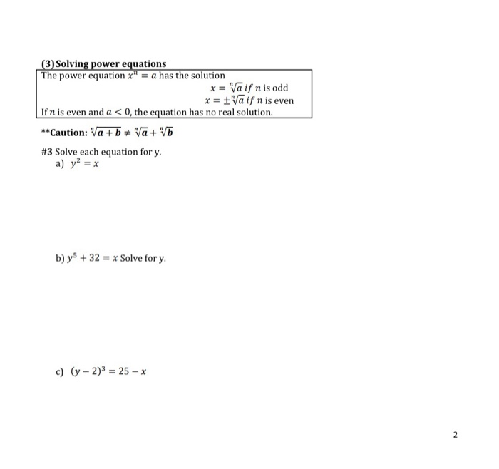 Solved (3) Solving power equations The power equation x" = a | Chegg.com