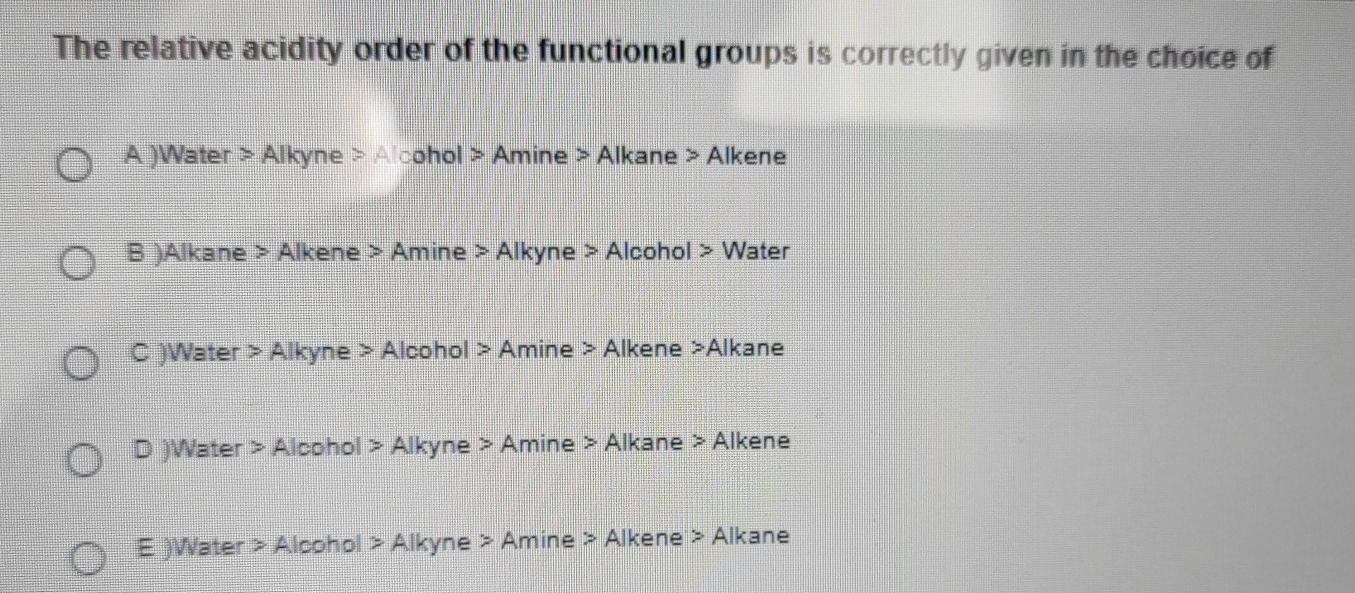 Solved The relative acidity order of the functional groups | Chegg.com