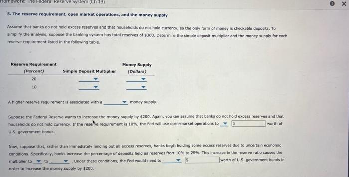 Solved х Homework The Federal Reserve System (Ch 13) s. The | Chegg.com