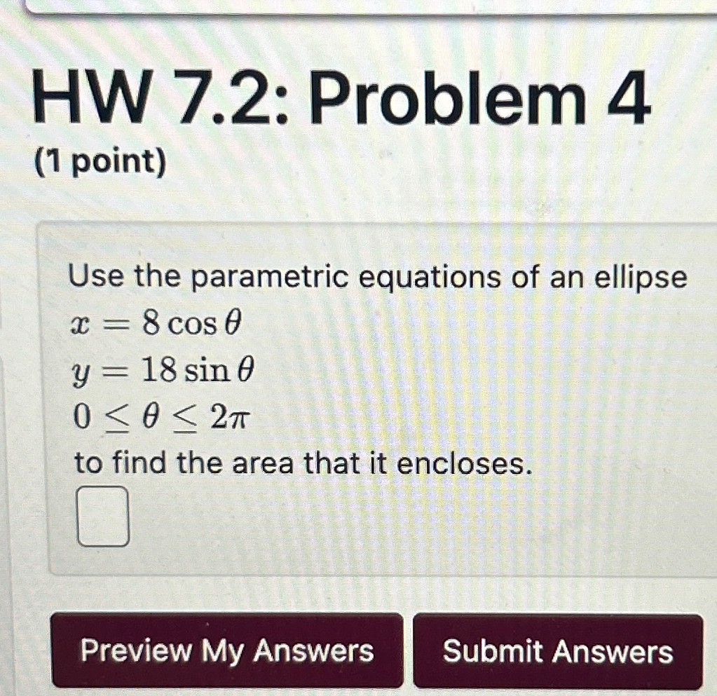 Solved HW 7.2: Problem 4(1 ﻿point)Use the parametric | Chegg.com