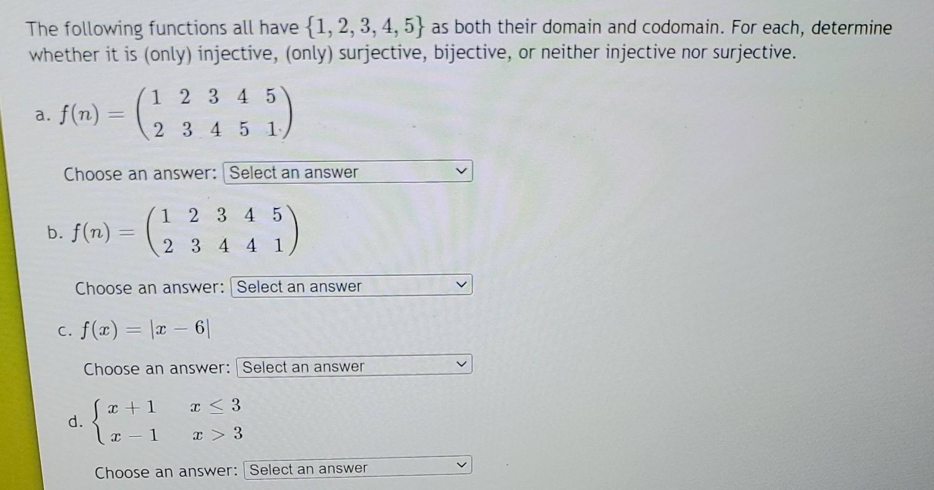 Solved The following functions all have {1,2,3,4,5} as both | Chegg.com