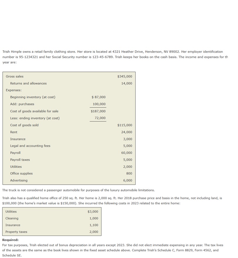Require: Fill in Schedule C (Line 13, ﻿line 30), | Chegg.com