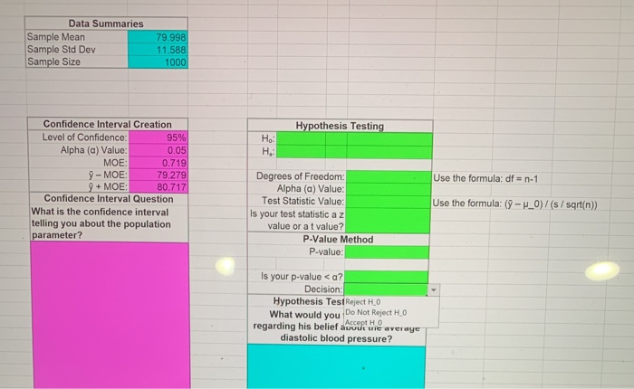Solved Data Summaries Sample Mean Sample Std Dev Sample Size | Chegg.com