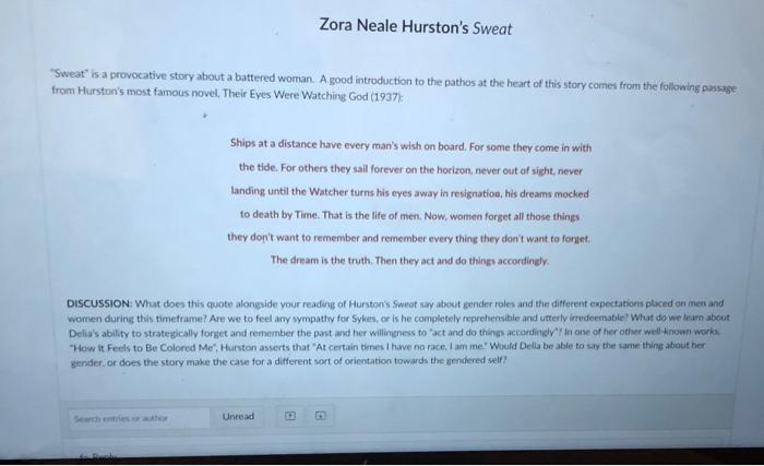 Solved Zora Neale Hurston's Sweat "Sweat" is a provocative | Chegg.com