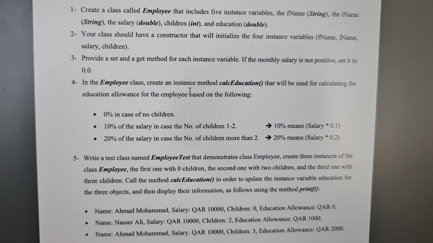 Solved 1- Create a class called Employee that includes five | Chegg.com