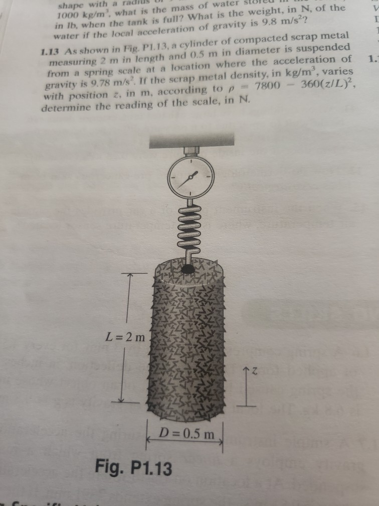 Solved 1 shape with a radi 1000 kg/m', what is the mass of | Chegg.com