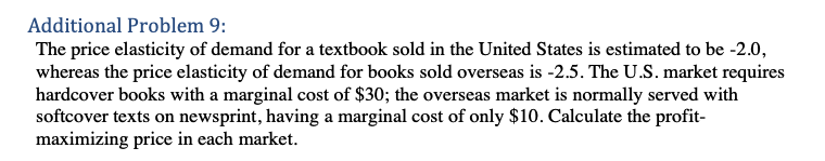 Solved Additional Problem 9:The price elasticity of demand | Chegg.com