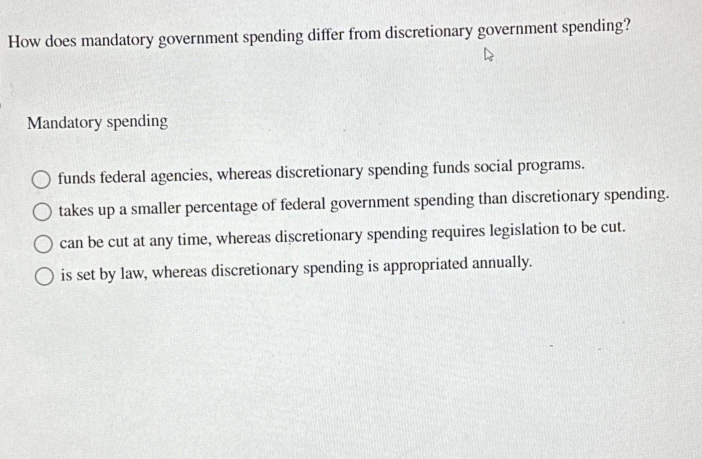 Solved How does mandatory government spending differ from | Chegg.com
