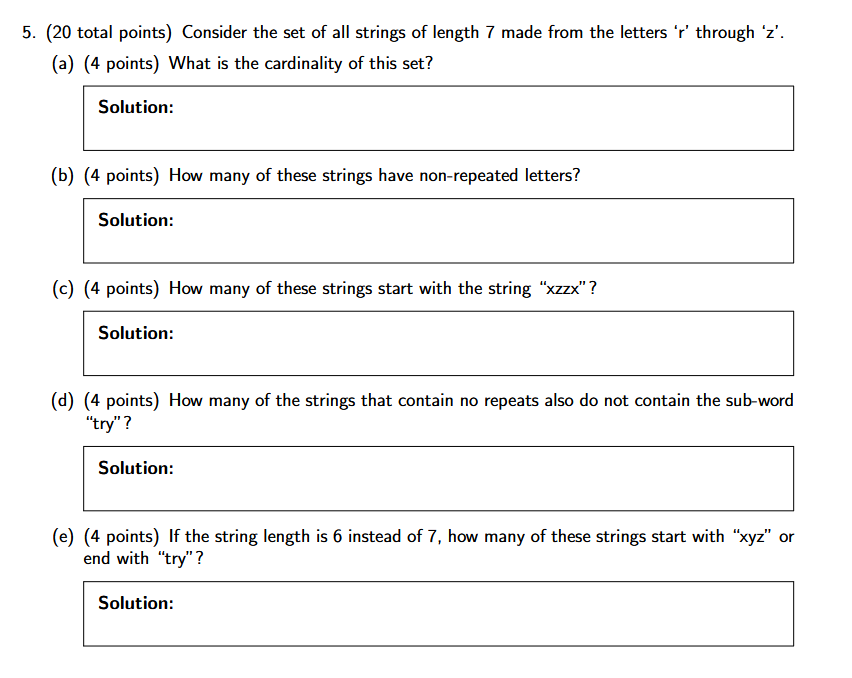 Solved 5. (20 ﻿total points) ﻿Consider the set of all | Chegg.com
