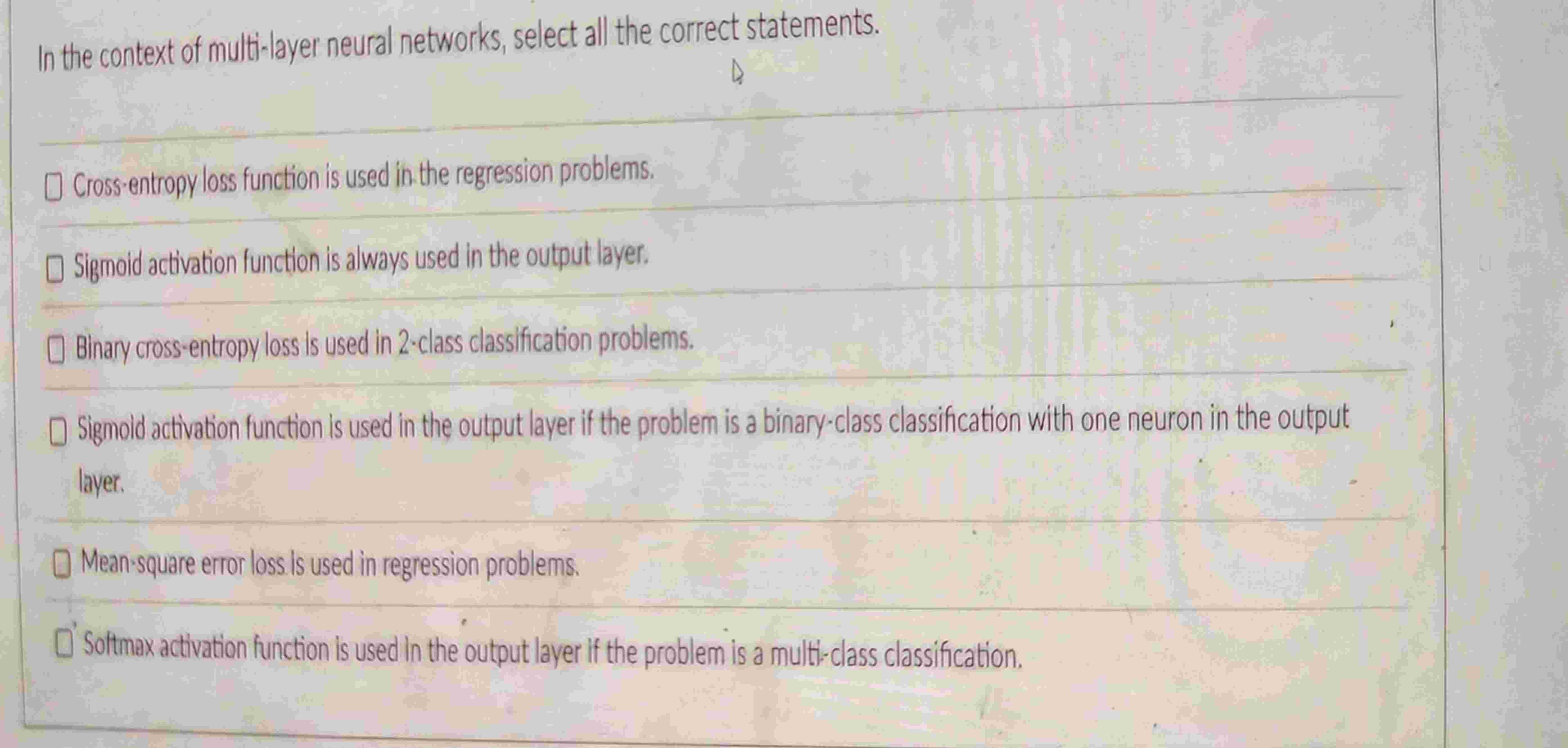 Solved In the context of multi-layer neural networks, select | Chegg.com