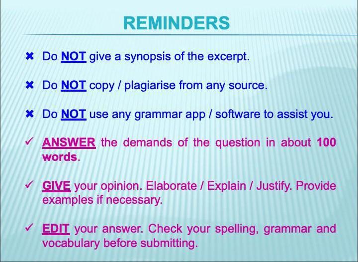 Do NOT give a synopsis of the excerpt. Do NOT copy / | Chegg.com